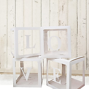 Baby Boxes for Baby Shower with 30 Letters(A-Z+BABY),Baby Shower Decorations Transparent Balloon Boxes Backdrop Baby Blocks for Baby Boy or Girl Shower 1st Birthday,Bridal Shower, Gender Reveal