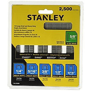 STANLEY Brad Nails, Heavy-Duty Staple and Brad Assortment, 2500-Pack, 18/24 GA (TRA700BN)