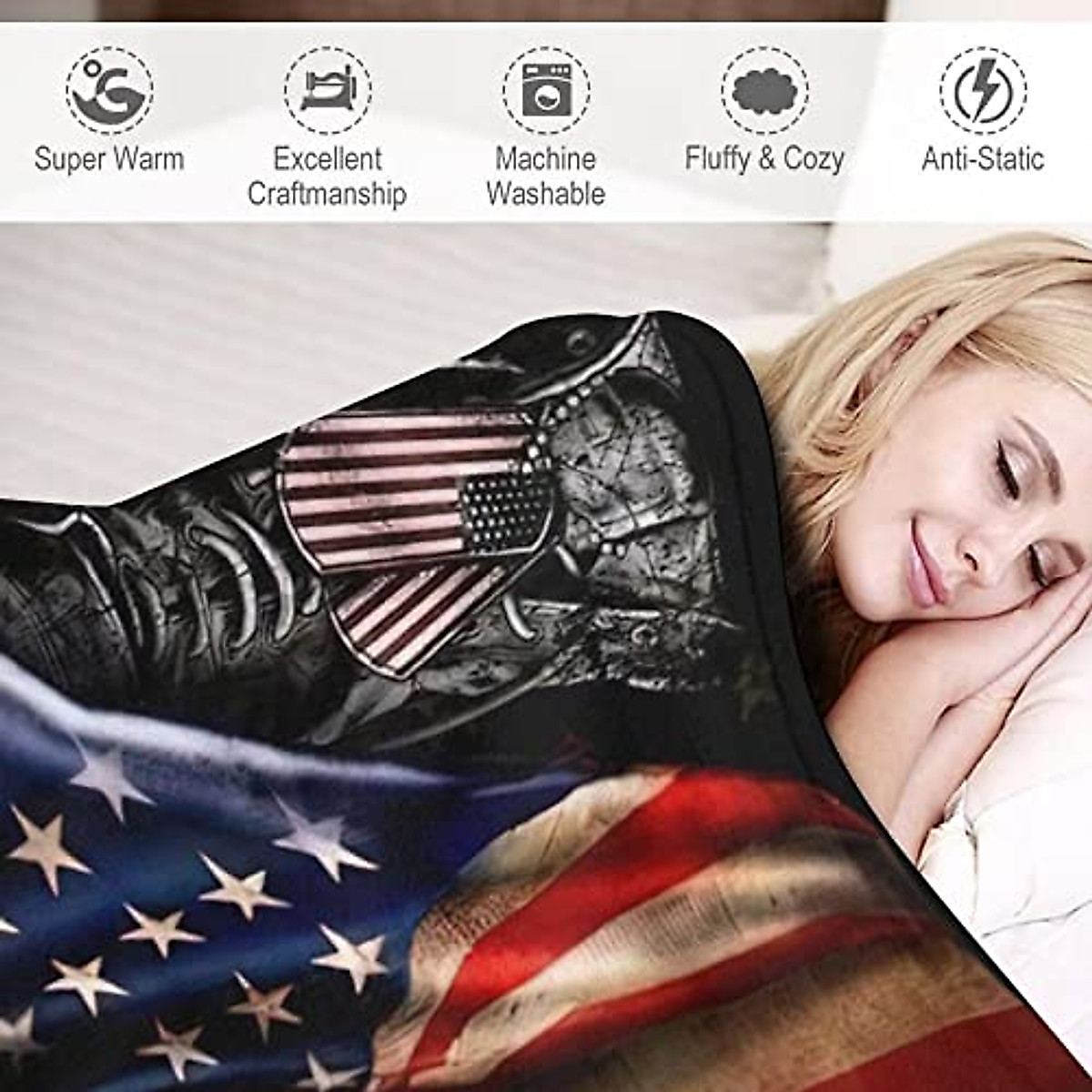 YOETTE 4th of July Throw Blanket Flannel American Flag Gifts for Women Men Gnome Patriotic Army 50"X60" Patriotic Party Theme Blankets Couch Sofa Bed Decor