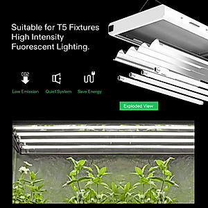 VIVOSUN T5 Grow Light Bulbs 2 Ft 22 Inches, 24W 6500K HO Fluorescent Tubes Light Bulbs, Cool White T5 Bulb for 22 Inches T5 Light Fixtures, T5 Grow Lights for Indoor Plants, 2 Ft 24W Pack of 5