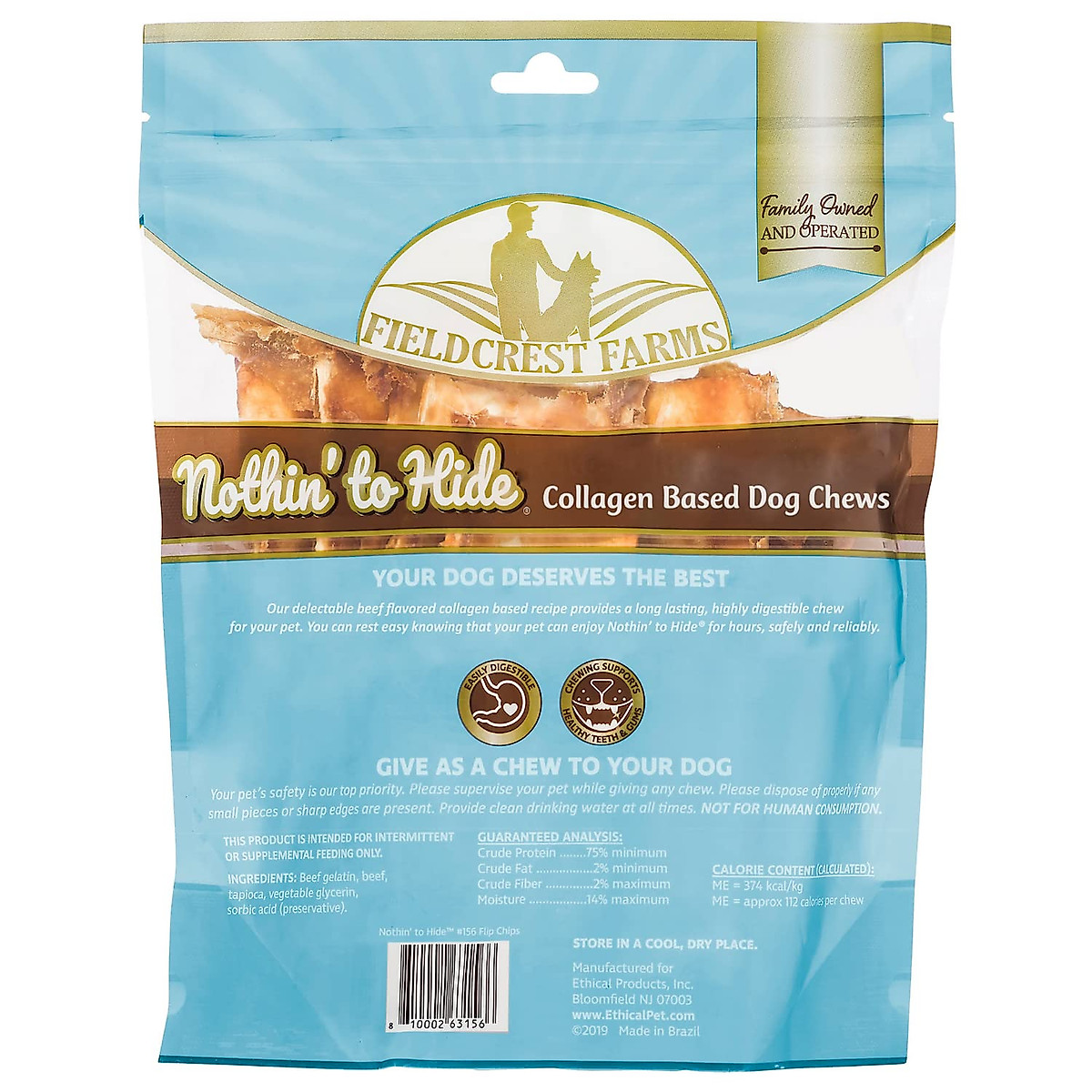 Fieldcrest Farms Nothin to Hide Flip Chips Chews for Dogs - All Natural Rawhide Alternative Treats for Dogs, Chicken, Beef or Peanut Butter Flavor Snack for All Breed Dogs (Beef, 8.5 Oz)