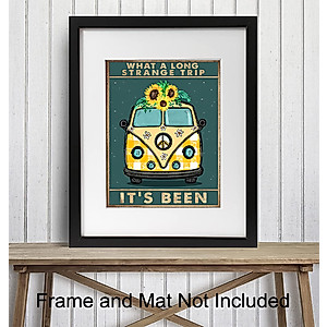 Hippie Room Decor - Boho-chic Camper Wall Art - Yellow Sunflowers Wall Decor - Retro Wall Decor - Positive Saying Quotation - Birthday decoration - Hippy Decor - 1960s 60s Wall Decor - Surfer Bus 8x10