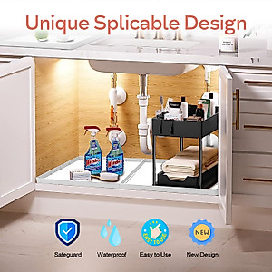 Sdpeia Under Sink Mat, Upgrade 2 PCS Set Interlocking Kitchen Bathroom Cabinet Mats Waterproof Silicone Undersink Tray Up to 3.8 Gallons 34 inx 22 in Splicable Mat (White)