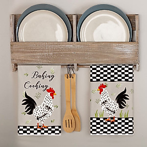 Artoid Mode Geometric Grid Baking Cooking Chickens Kitchen Towels Dish Towels, 18x26 Inch Seasonal Leaves Decoration Hand Towels Set of 4