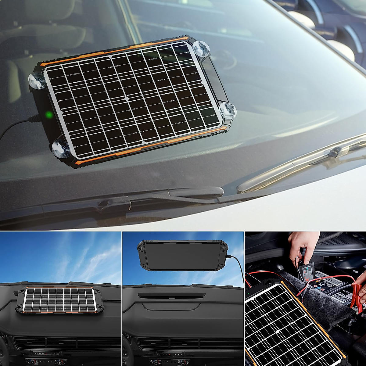 GROPOW 15W 12V Solar Battery Trickle Charger Maintainer, Built-in Smart MPPT Charge Controller, Waterproof 15 Watt 12 Volt Solar Panel Charging Kits for Car Auto Boat Marine RV Trailer Motorcycle, etc