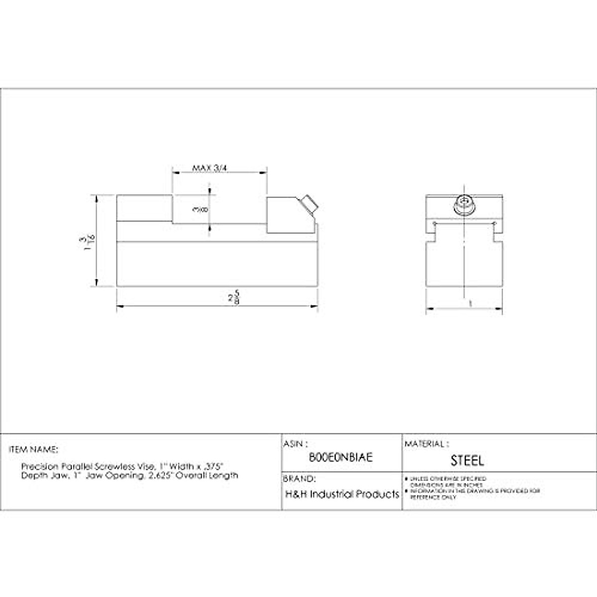 HHIP 3900-0020 1 Inch Precision Parallel Screwless Vise