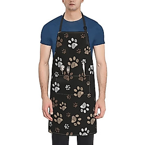 Cute Dog Grooming Apron Waterproof Animals Colorful Dog Paws Apron With 2 Pockets & Adjustable Neck Chef Aprons Bibs For Grooming Kitchen Cooking Baking Painting Gardening