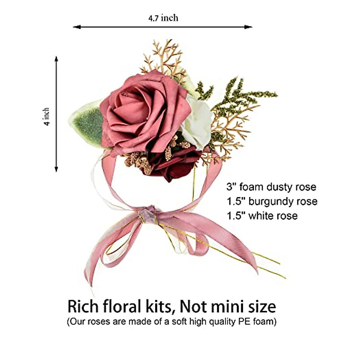 Daxi Events 6 PCS Rose Wrist Corsage for Bridesmaid, Mother of Bride and Groom Corsage, Girl Prom Flowers, Wedding Ceremony,  Anniversary, Homecoming, Bridal Shower(Dusty Rose)
