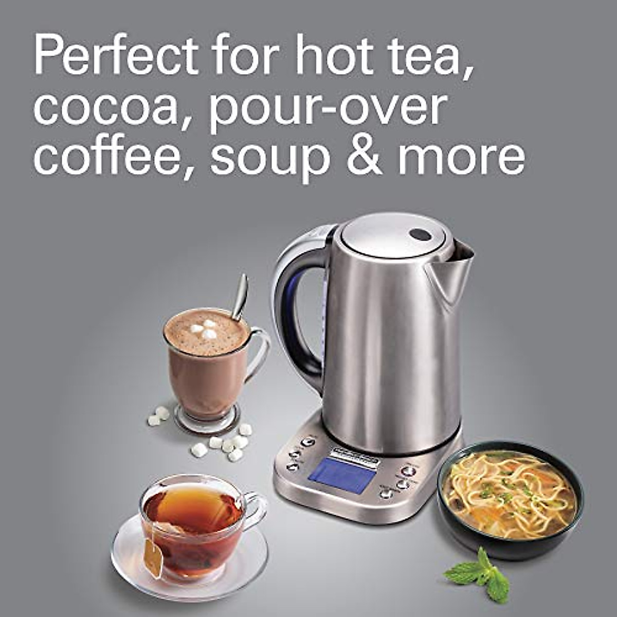 Hamilton Beach Professional Digital LCD Variable Temperature Control Electric Tea Kettle, Water Boiler & Heater, 1.7L, Cordless, Auto-Shutoff & Boil-Dry Protection, Silver (41028)