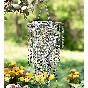 Wind & Weather 12-Inch Diameter by 29.5-Inch High Star-Shaped Mirrored Outdoor Chandelier with Solar Lights Powered by Discreet Solar Panel in Top with 9-Inch Long Hanging Chain Included