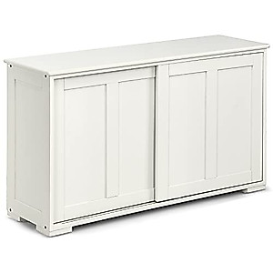 Costzon Kitchen Sideboard, Antique Stackable Storage Cabinet with Height Adjustable Shelf,Sliding Door,Wooden Cupboard Server Buffet Console Table for Home Dining Room Entryway (Cream White)