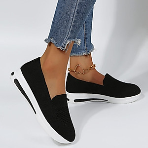 Slip On Sneakers Women Mesh Knit, Ladies Fashion Solid Color Mesh Breathable Thick Sole Comfortable Casual Future Foam 3 F-Black