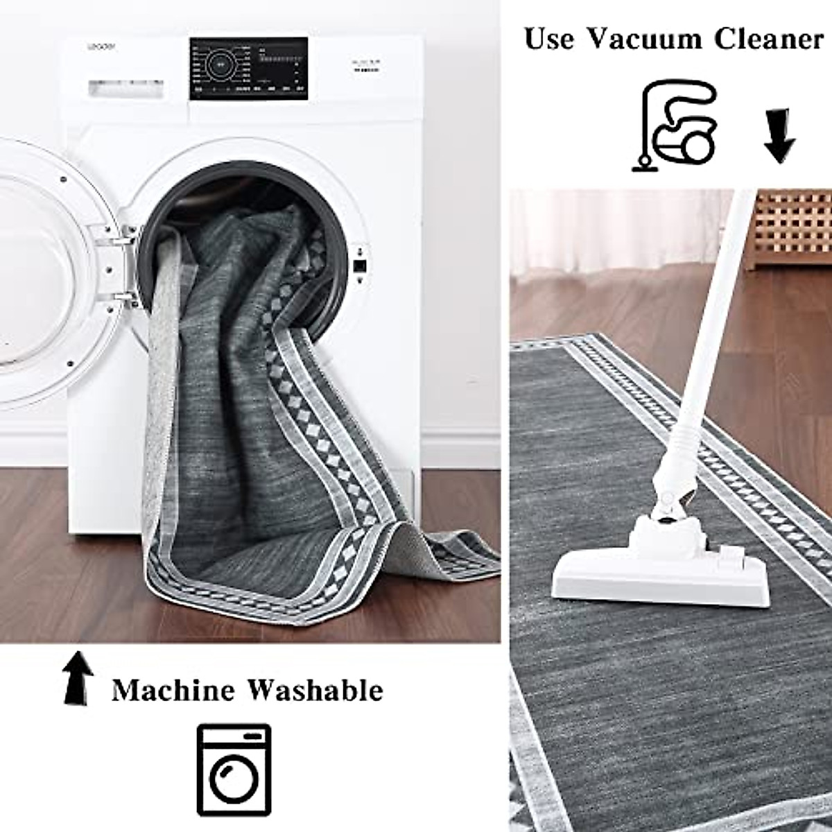 RUGSREAL Large Area Rug 8x10 Solid Rug Grey Bordered Rug Modern Geometric Boho Rug, Anti-Slip Backing Rugs for Living Room, Foldable Machine Washable Area Rug(8'x10', Grey)