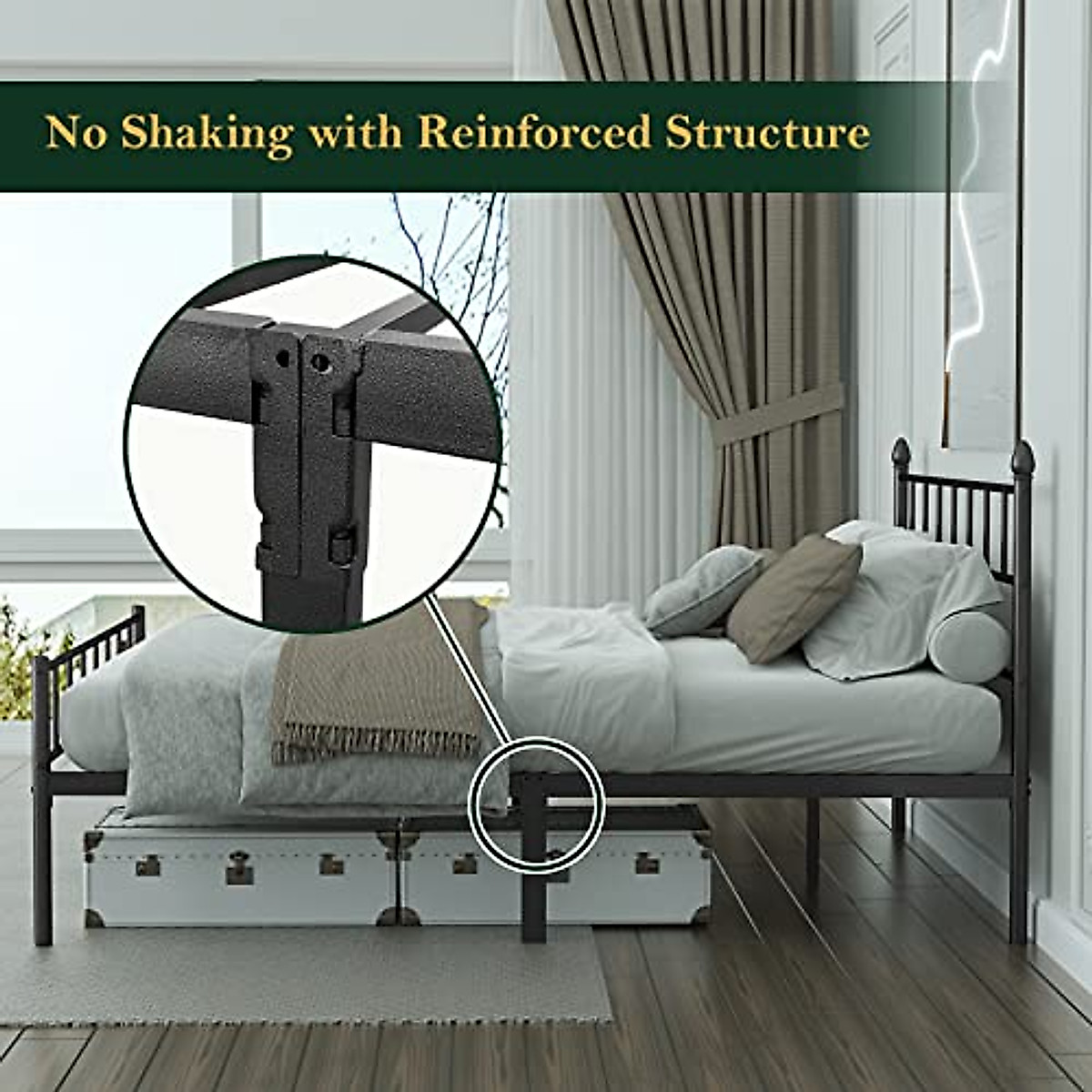 UYUK Queen Size Metal Bed Frame with Headboard, Large Storage Space Under The Bed, Heavy Duty Easy Assembly