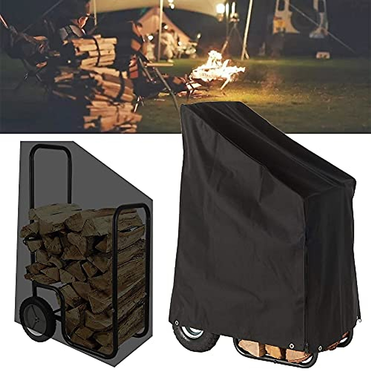 COOSOO Firewood Log Cart Cover Only Waterproof Heavy Duty Outdoor Firewood Protector with Zipper Wood Rack Storage Cover
