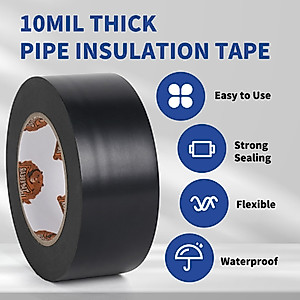TAPEBEAR Corrosion Protection Pipe Tape, 10mil Pipe Wrap Tape for Drain Pipe, Metal Electrical Outdoor Underground Pipe, Waterproof PVC Black Tape Thicker for Hose Leak Proof, 4Inch x 33Yard