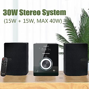 Home CD Stereo Shelf System - 30W Compact Micro Stereo System with CD Player, Bluetooth, FM Radio, Aux-in, USB Playback, 2-Way Music Crisp-Sound, DSP-Tech, Remote Control