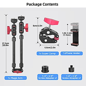 Hemmotop 22in Magic Arm with Clamp, Long Articulating Arm Camera Mount, Adjustable Phone Mount Holder 360° Rotation, Mic Arm for Microphone, LED Lights, for iPhone, Tripod, Desk, Table