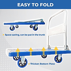 LCyindu 1320LBS Push Cart Dolly,Foldable Platform Truck Dolly with 360° Swivel Wheels, Space-Saving Design, Heavy Duty Hand Flatbed Cart Moving Cart for Loading,Groceries, Garage, Warehouse