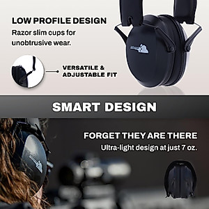 Rifleman Low Impact, Low Profile Ear Muffs for Shooting Hearing Protection, Ultralight and Compact with Razor Slim Cups, NRR 22, Black