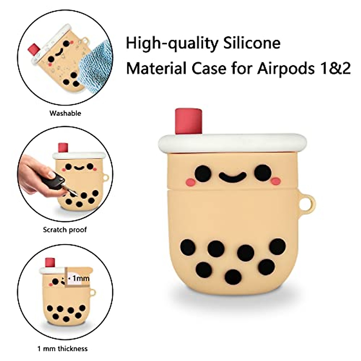 AIIEKZ Cute Airpods Case with Boba Keychain,Girly Pink Boba Milk Tea Silicone Protective Case Compatible with AirPods 2&1 Generation Case for Girls and Women