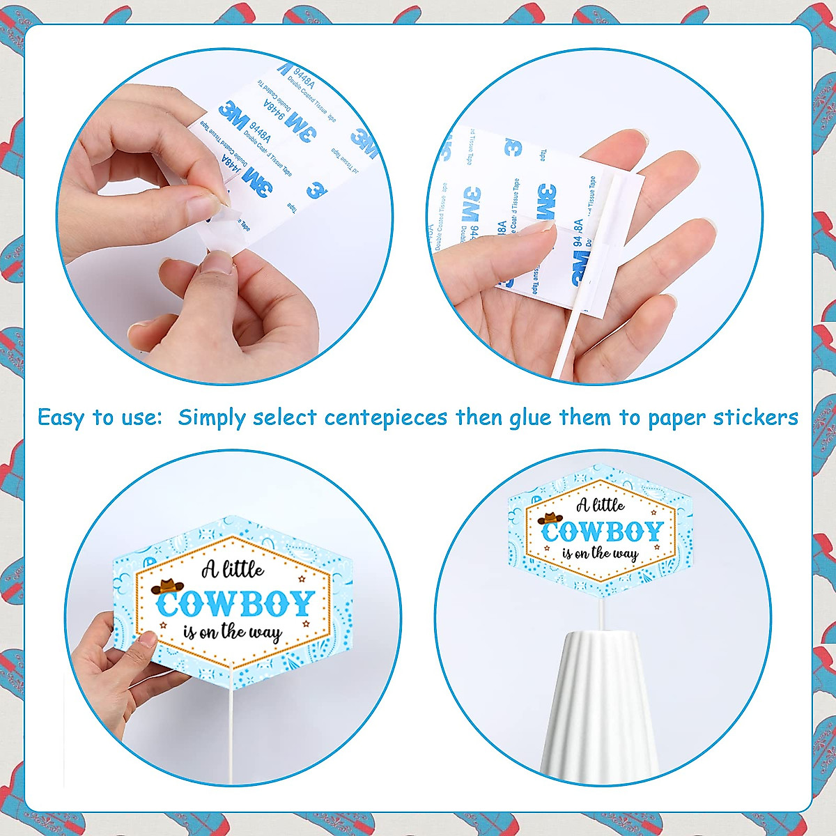 Cowboy Baby Shower Centerpieces - Western Centerpieces for Tables, Western Little Cowboy Baby Shower Theme Centerpieces Table Decorations, Wild West Cowboy Rodeo Theme Table Topper