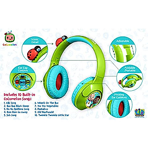 eKids Cocomelon Toddler Headphones with Built-in Kids Music, Bluetooth Headphones with Rechargeable Battery and USB-C Charging Cable Included