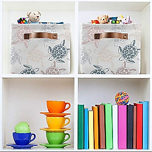 KEEPREAL Large Storage Basket Bin Sea Turtles Pattern Storage Cube Box Foldable Canvas Fabric Collapsible Organizer with Handles for Home Office Closet