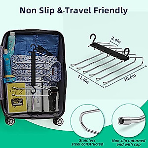 Pants Hangers Space Saving, 2 Pack Stainless Steel Pants Hangers for Closet Organizer Magic Trousers Hanger Space Saving Non Slip for Jeans Skirts Scarves Belts Towels Ties Leggings (Black)