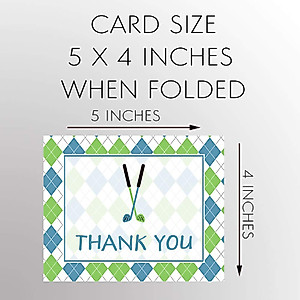 Golf Thank You Cards Little Putter Baby Shower Theme Sports Birthday Party Sports Sprinkle Golf Theme Argyle Blue Green Putt Putt Tee Par-tee Clubs (24 count)