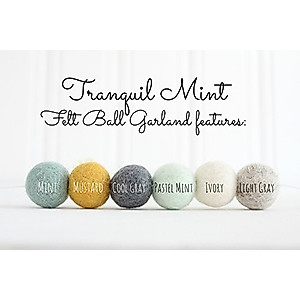 "Tranquil Mint" Adjustable Handmade Felt Ball Garland by Sheep Farm Felt- Mint Pom Pom Garland. 1 inch balls. 7 feet. 28 felt balls