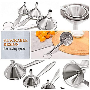 3 in 1 Metal Funnels for Filling Bottles Stainless Steel Small Kitchen Funnel Set for Transferring Essential Oils Liquid Fluid Spice Dry Ingredients Powder, Durable and Dishwash Safe