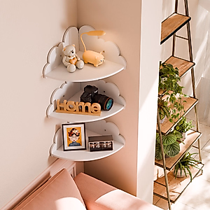 Beskadi Cloud Floating Corner Shelves - Set of 3 Cloud Corner Wall Shelves for Kid’s Room, White Corner Shelf Nursery Wall Deor, Small Cute Cloud Dispaly Shelf Wall Mounted for Toys, Plants & Storage.