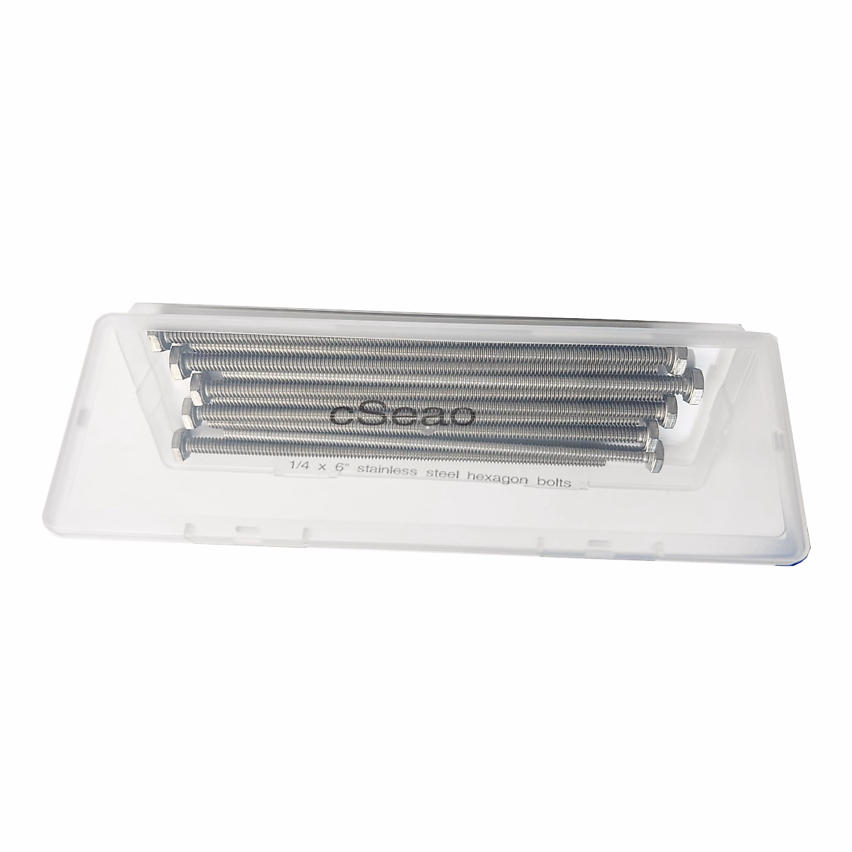 cSeao 10pcs 1/4-20 x 6 Hex Head Bolts Screws, Full Thread, Plain Finish, F593C 18-8 304 Stainless Steel