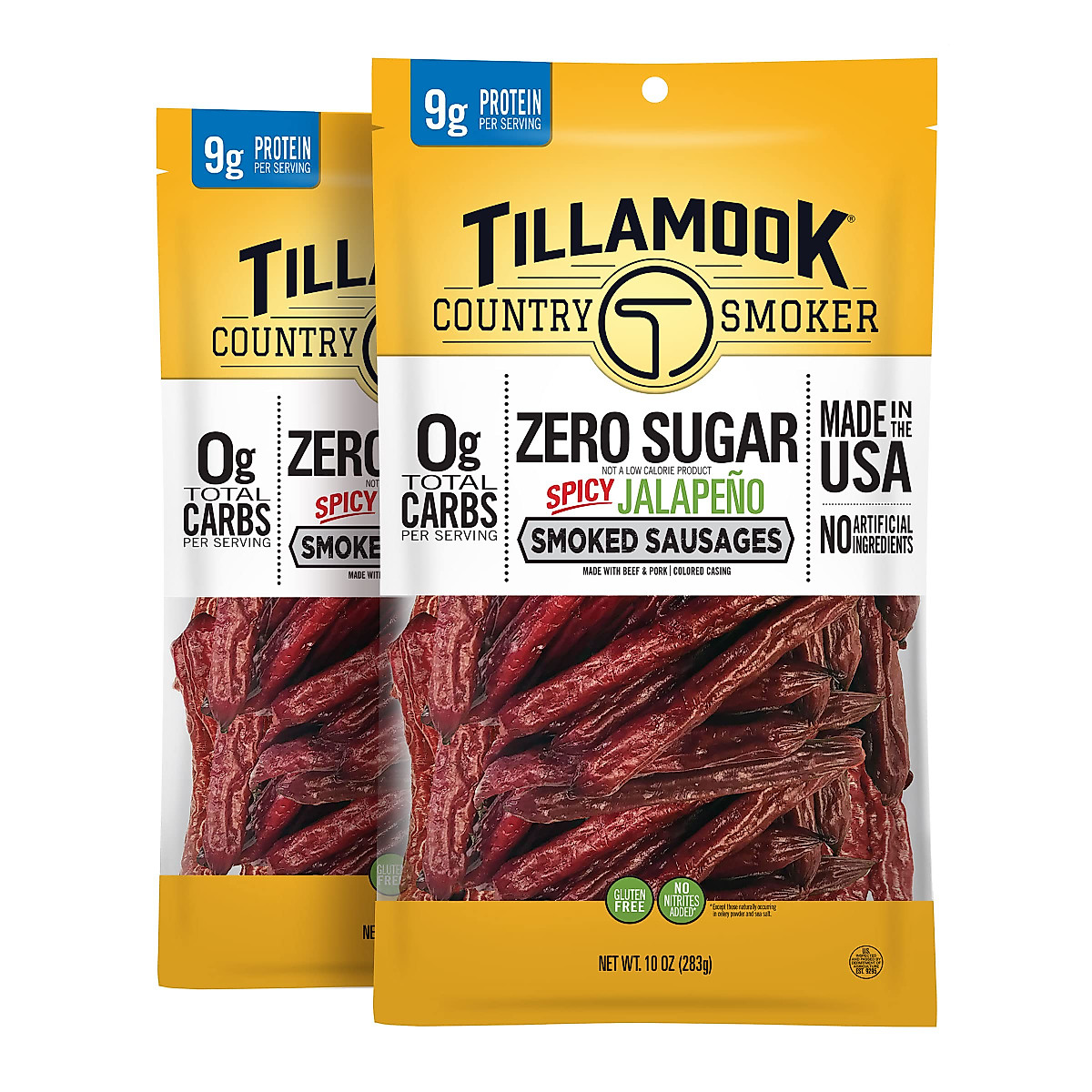 Tillamook Country Smoker Zero Sugar Spicy Jalapeño Keto Friendly Smoked Sausages, 10 Ounce (Pack of 2)