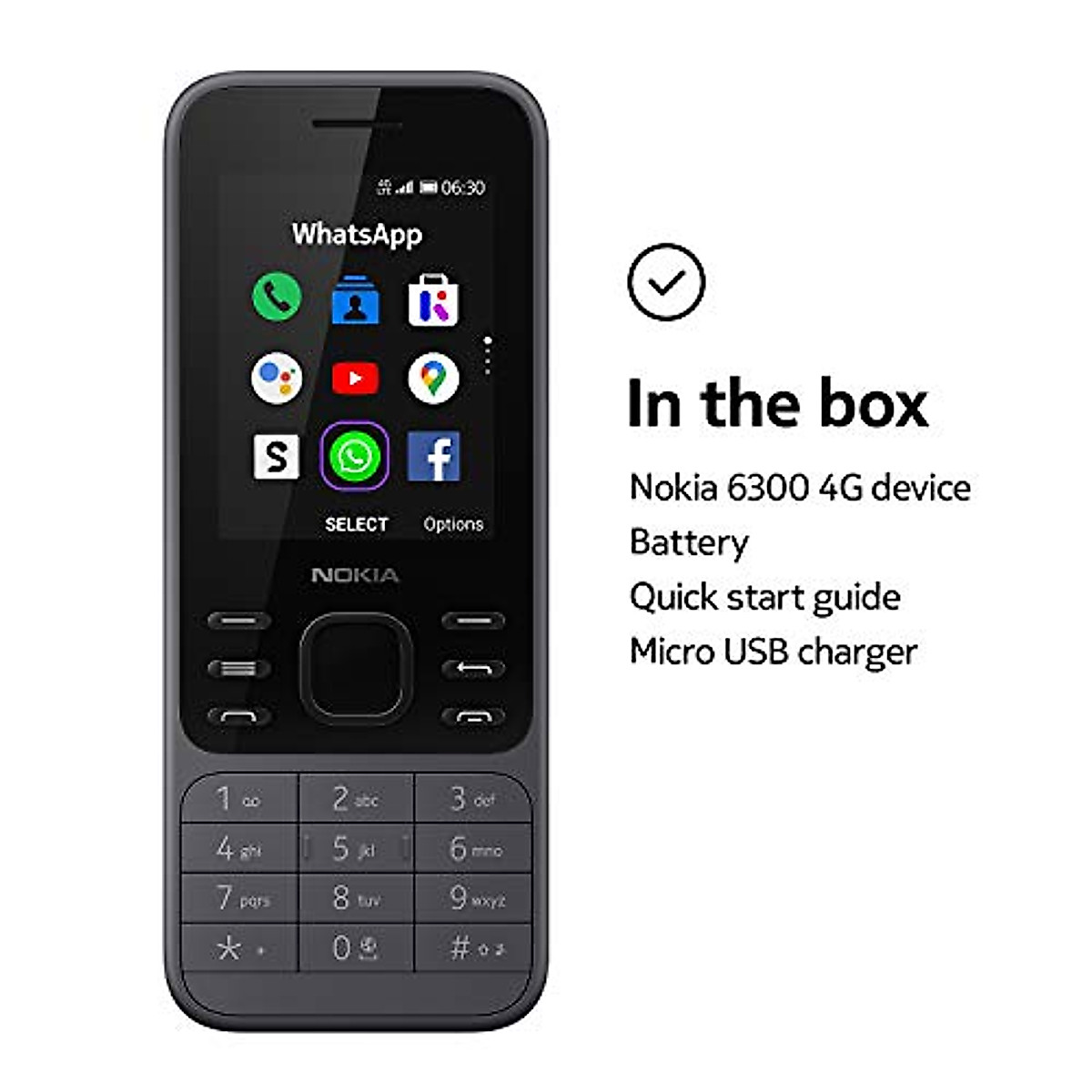 Nokia 6300 4G | Unlocked | Dual SIM | WiFi Hotspot | Social Apps | Google Maps and Assistant | Light Charcoal