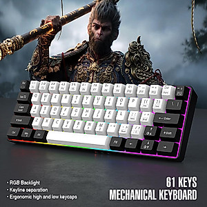 CTBTBESE 60% Wired Gaming Keyboard, RGB Backlit Mini Keyboard, Waterproof Small Ultra-Compact 61 Keys Keyboard for PC/Mac Gamer, Typist, Travel, Easy to Carry on Business Trip(Black-White)