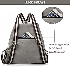 Goodhan Women Canvas Backpack Daypack Casual Shoulder Bag, Vintage Heavy-duty Anti-theft Travel Backpack, Light Grey