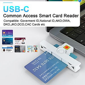 USB C CAC Reader Military, Smart Card Reader DOD Military USB Common Access CAC, Mini Fold ID, Debit, Credit Card Reader Compatible with Windows, Mac OS, Linux, Android Phone(Type C)