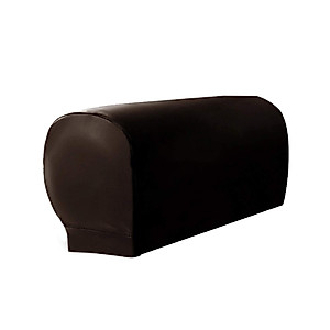 Sofa Armrest Cover Ultra Thick and Soft PU Leather Stretch Arm Cover for Recliners Sofas Chairs Loveseats Elastic Waterproof Furniture Armrest Protector for Couch(1 Pair,Brown)