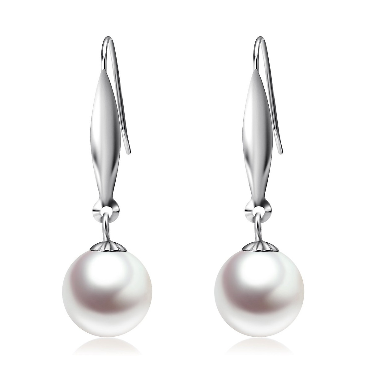 18k White Gold Freshwater Cultured Pearl Dangle Earrings for Women, Fine Jewelry Gifts for Her, 10mm