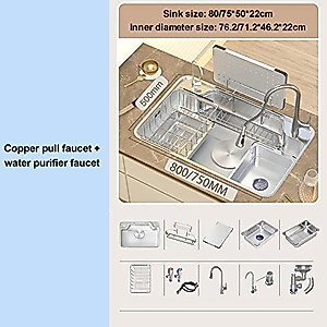 ZXLBTNB 304 Stainless Steel Kitchen Sink freestanding Single Basin Sink Commercial Sink with Faucet Restaurant Kitchen Laundry Room Garage Indoor and Outdoor 75 * 50 * 22CM White