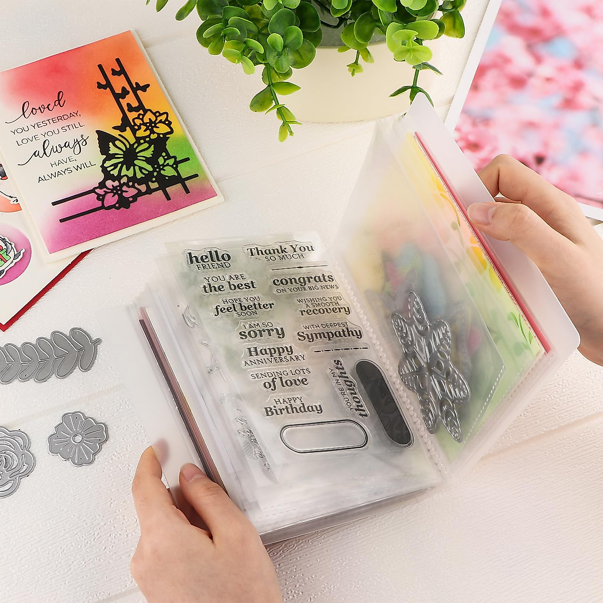 40 Pages A6 Clear Stamps Storage Embossing Folder Storage Photo Storage Album Seal Bags Storage Keeper Cards Folder Storage Bag for DIY Scrapbooking Arts Crafts Collecting Bags