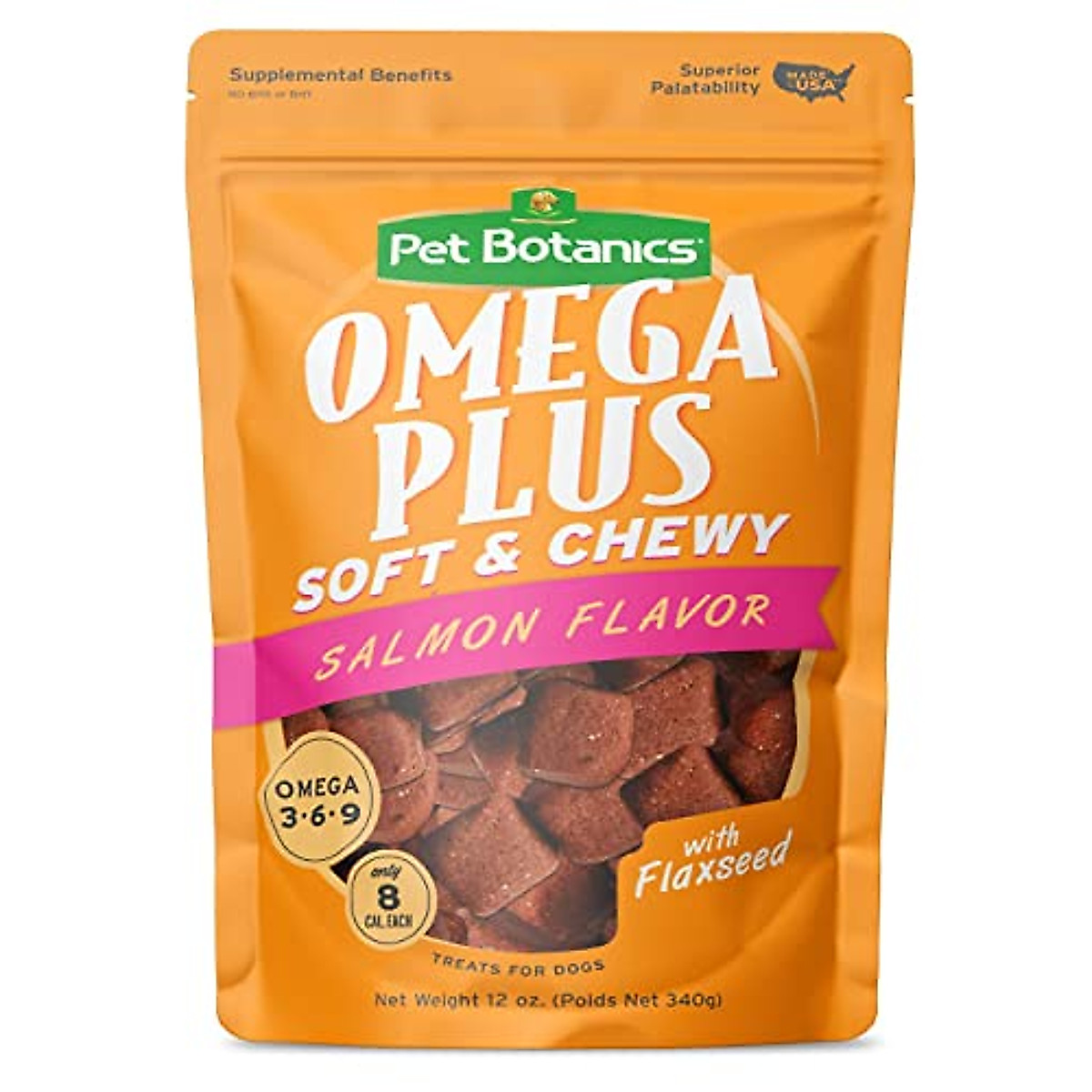 Pet Botanics 12 oz. Pouch Omega Plus, Soft & Chewy, Salmon Flavor, with 500 Treats Per Bag, The Choice of Top Trainers