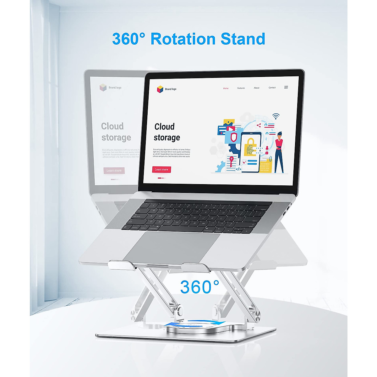 BoYata Laptop Stand for Desk, Adjustable Computer Stand with 360° Rotating Base, Ergonomic Foldable Laptop Riser Holder for Collaborative Work, Compatible with All MacBook Pro/Air, Notebook up to 17"