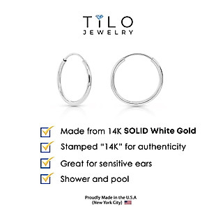 14k White Gold Round Endless Hoop Earrings - 10-18mm (10mm)…