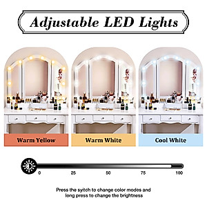 BLEXA White Makeup Vanity Table Set Vanity Desk with Light and Mirror Vanity Table with Drawers and Cushioned Stool Makeup Table with Mirror for Women and Girls(White) ﻿