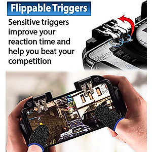 4 Trigger USB Mobile Game Controller with Cooling Fan Adjustable Stand for PUBG/Call of Duty/Fotnite [6 Finger Mode] GAMR+ L1R1 L2R2 Gaming Grip Gamepad
