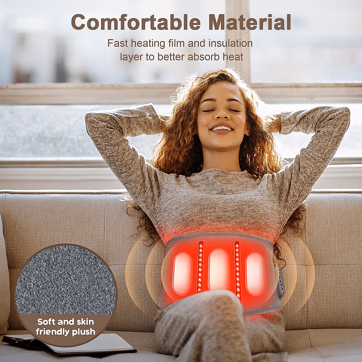 MORILIAR Cordless Heating Pad for Back Pain Relief, 8000mAh Portable Power Supply 60 Inchs Heating Pads for Cramps with Extended Belt, Grey