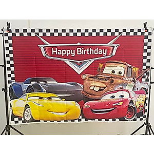 GYA 7x5ft Cartoon Racing Mobilization Birthday Themed Backdrops Racing Flag Black White Grid Red Photo Backgrounds for Photography Party Banner Photo Booth Props